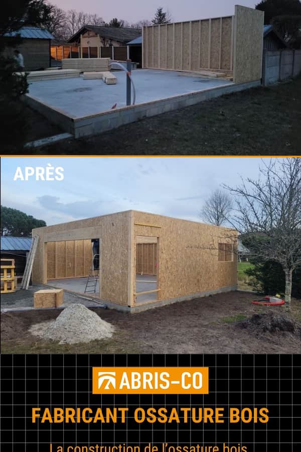 Abris-Co, construction de l'ossature bois d'un garage.